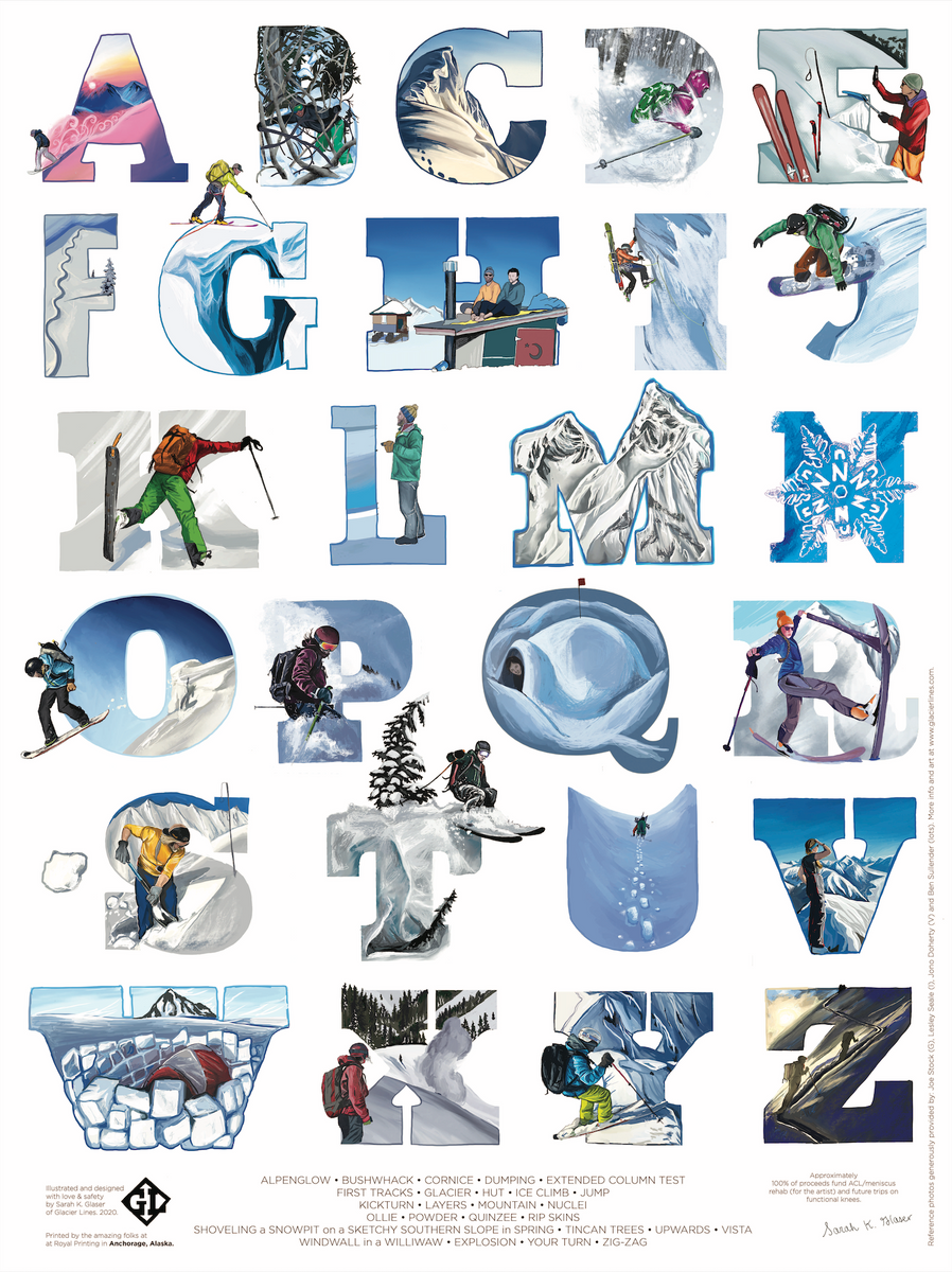 Alaska Backcountry Chugach Alphabet poster – Sarah K. Glaser Illustration